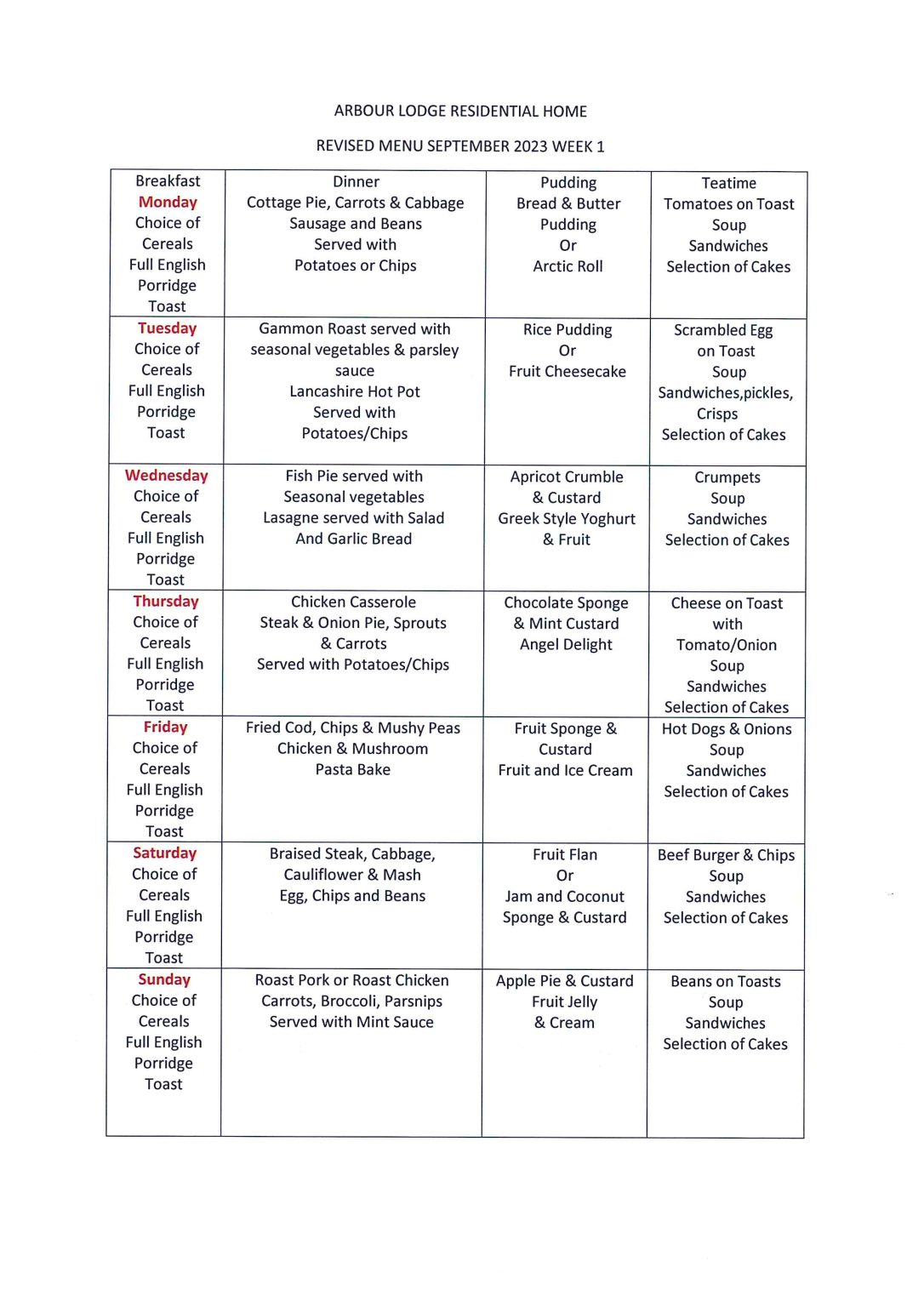 Our Care – Arbour Lodge